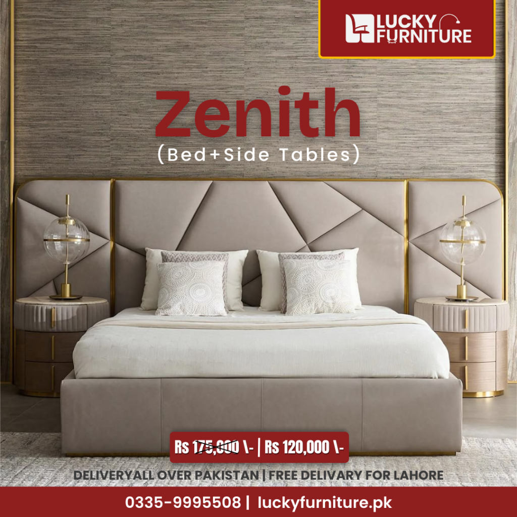 Zenith Bed + Side Tables – Lucky Furniture